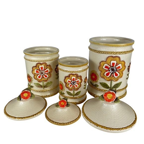 Vintage | Kitchen | Vtg Cottagecore Ceramic 97s Floral Basketweave ...